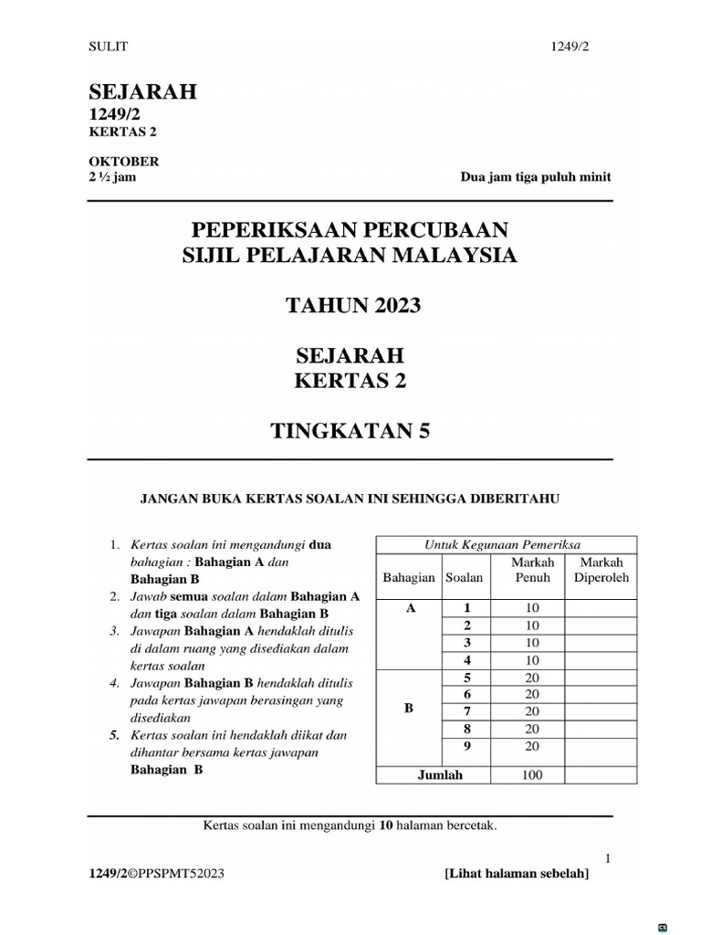 Sejarah K2 Trial Muar 2023 With Answers | PDF | Government | Malaysia