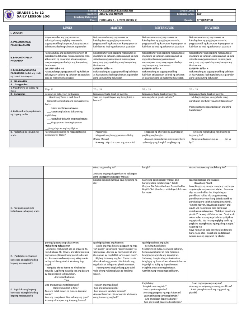 DLL Esp-1 Q3 W2 | PDF