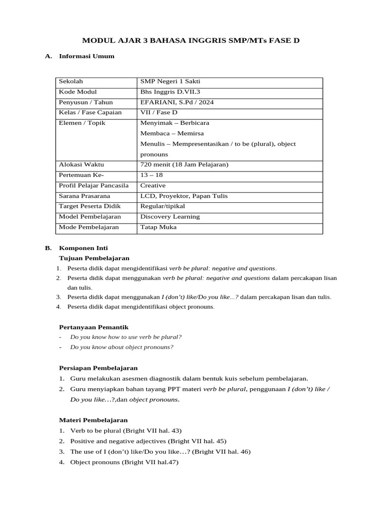 Modul Ajar B-Inggris Bab 3 SMP Grade Vii | PDF