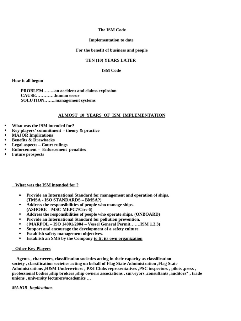 ISM CODE 10 Years of ISM | PDF