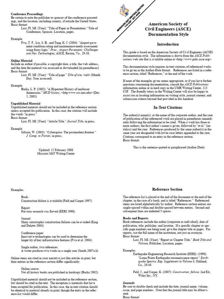 ASCE Style - Handout - 2008 | PDF