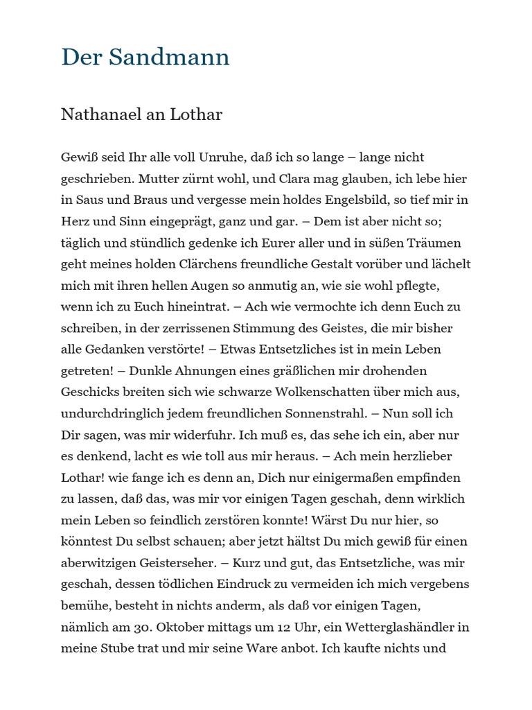 Der Sandmann - E.T.A. Hoffmann | PDF