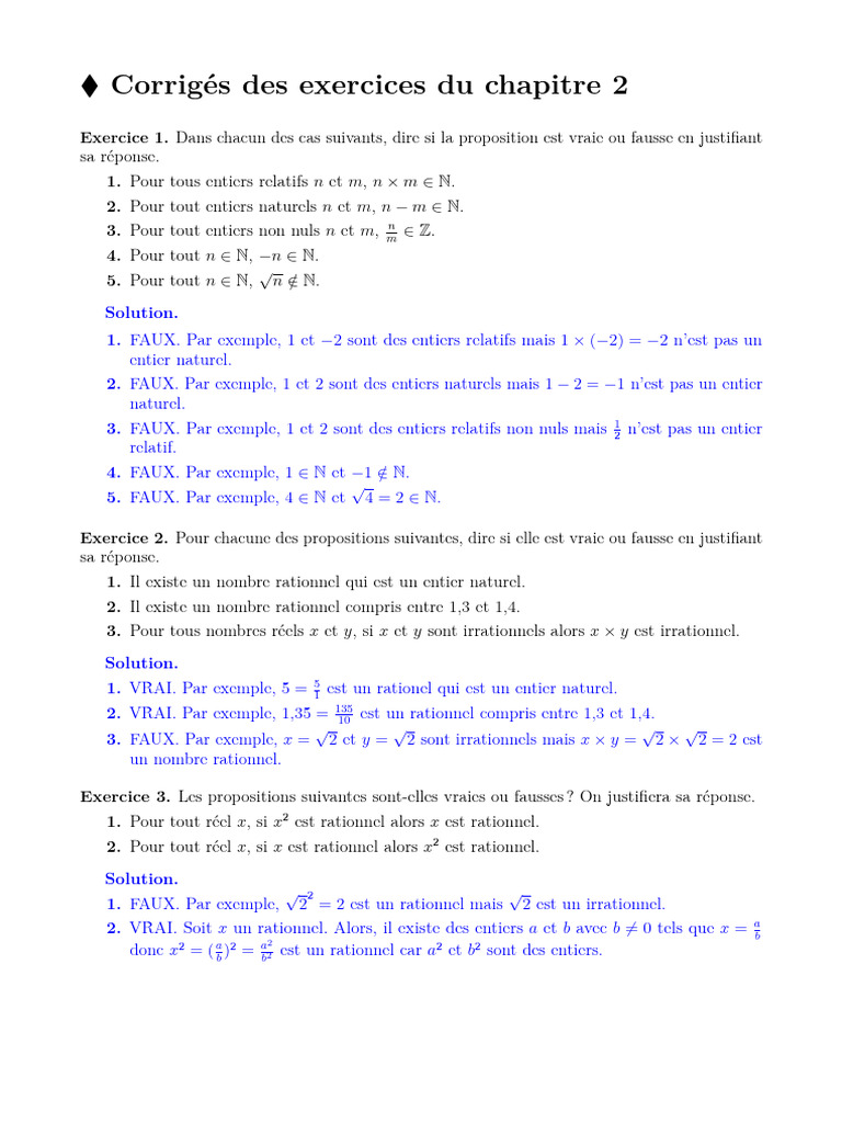 Exercices Chapitre2 Correction | PDF