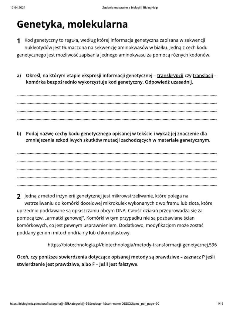 Genetyka, Biol Molekularna | PDF