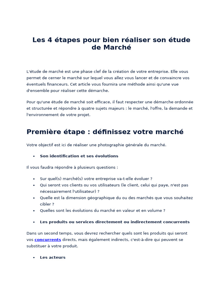 Les 4 Étapes Pour Bien Réaliser Son Étude de Marché | PDF