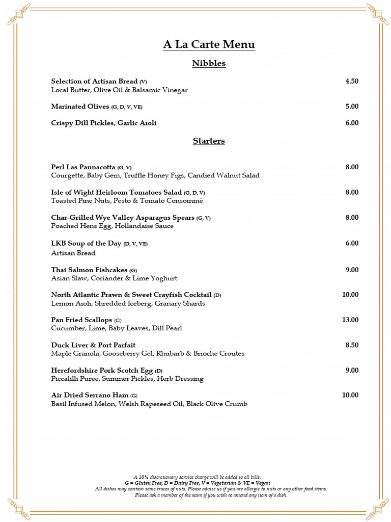 A La Carte Sample | PDF