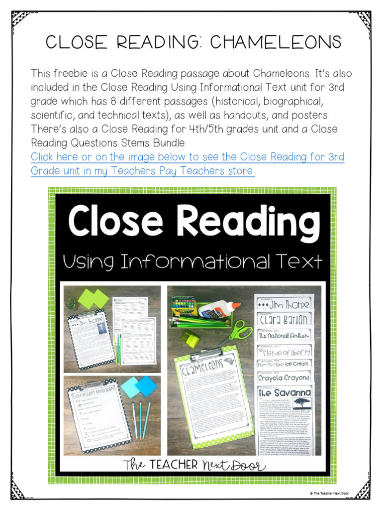 Close Reading Using Informational Text Freebiefor 3 RD Grade | PDF
