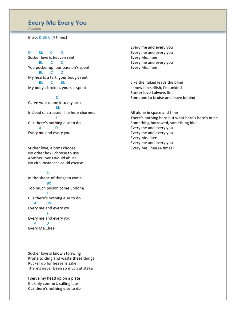 Every Me Every You - Placebo | PDF