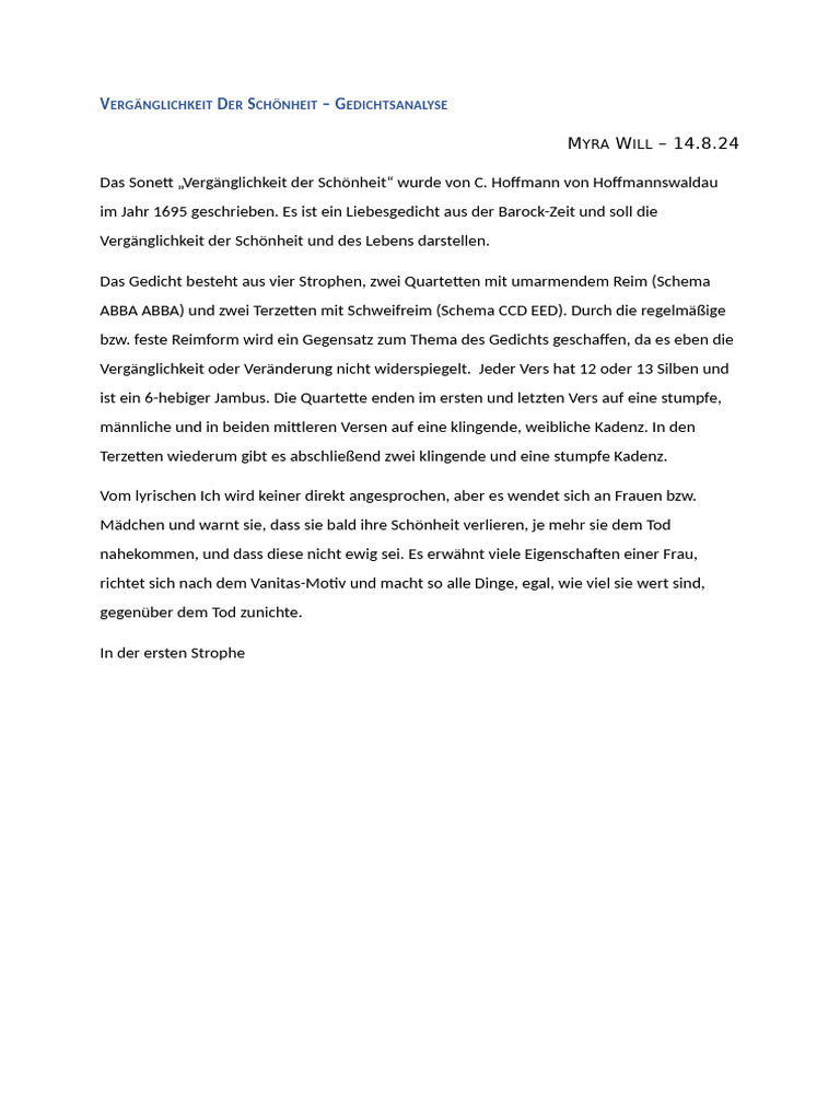 Interpretation Verganglichkeit Der Schonheit