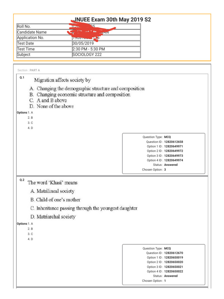 JNU Question Paper0 | PDF | Multiple Choice | Data Collection