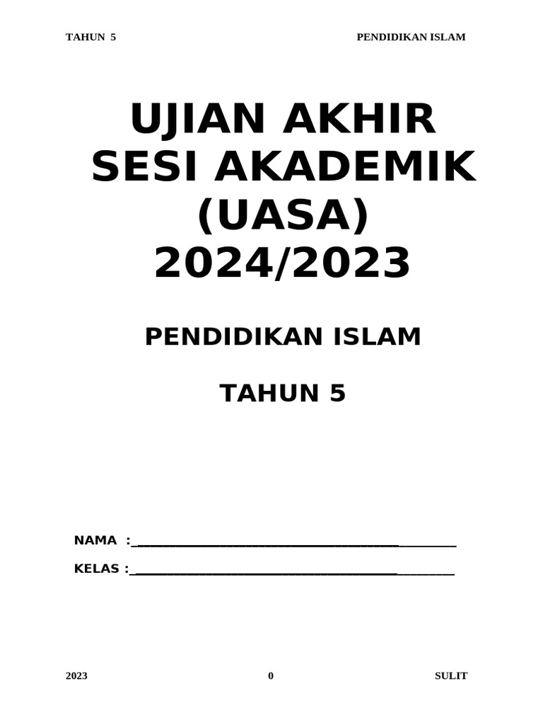 Soalan P.islam Tahun 5 Uasa 2024 | PDF