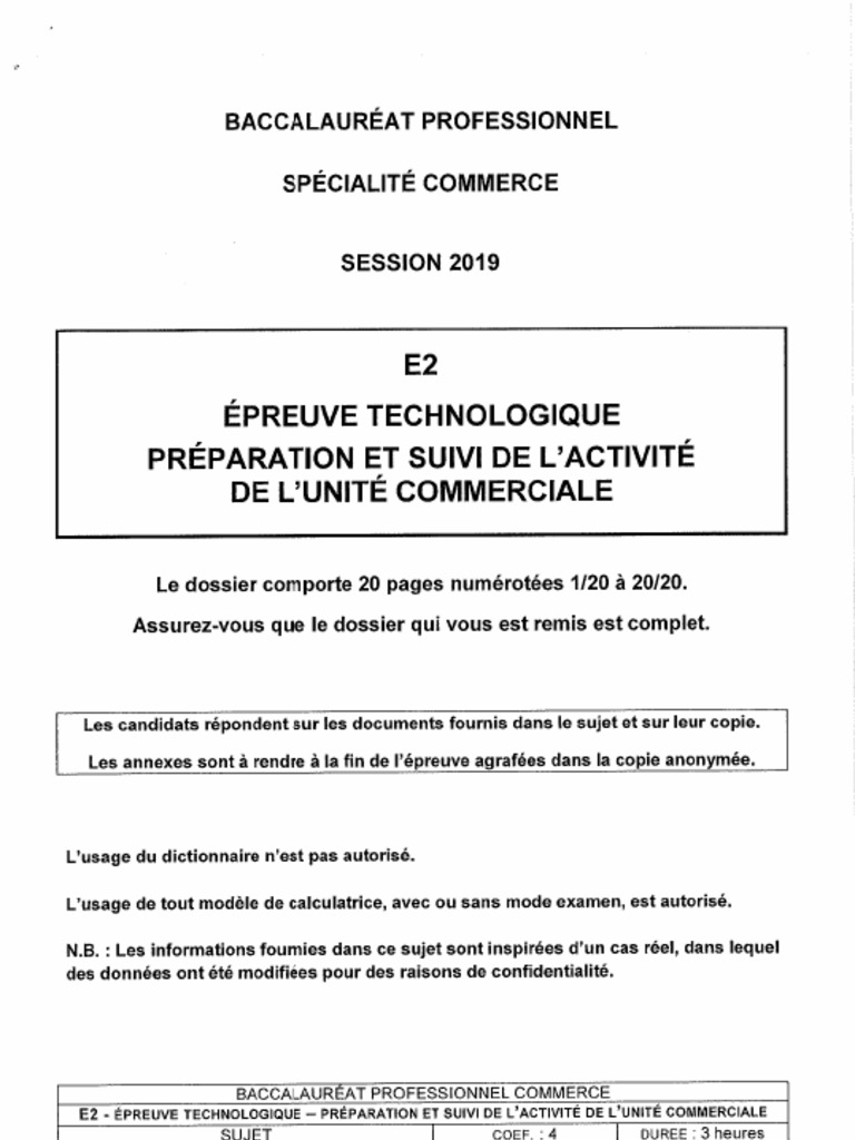 Etude de Cas Bac Pro Commerce Session 2019 | PDF
