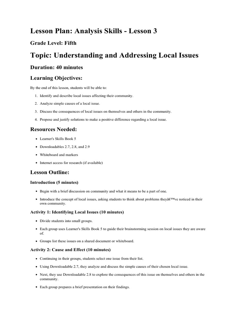Lesson Plan - Analysis Skills - Lesson 3 Stage 5 | PDF