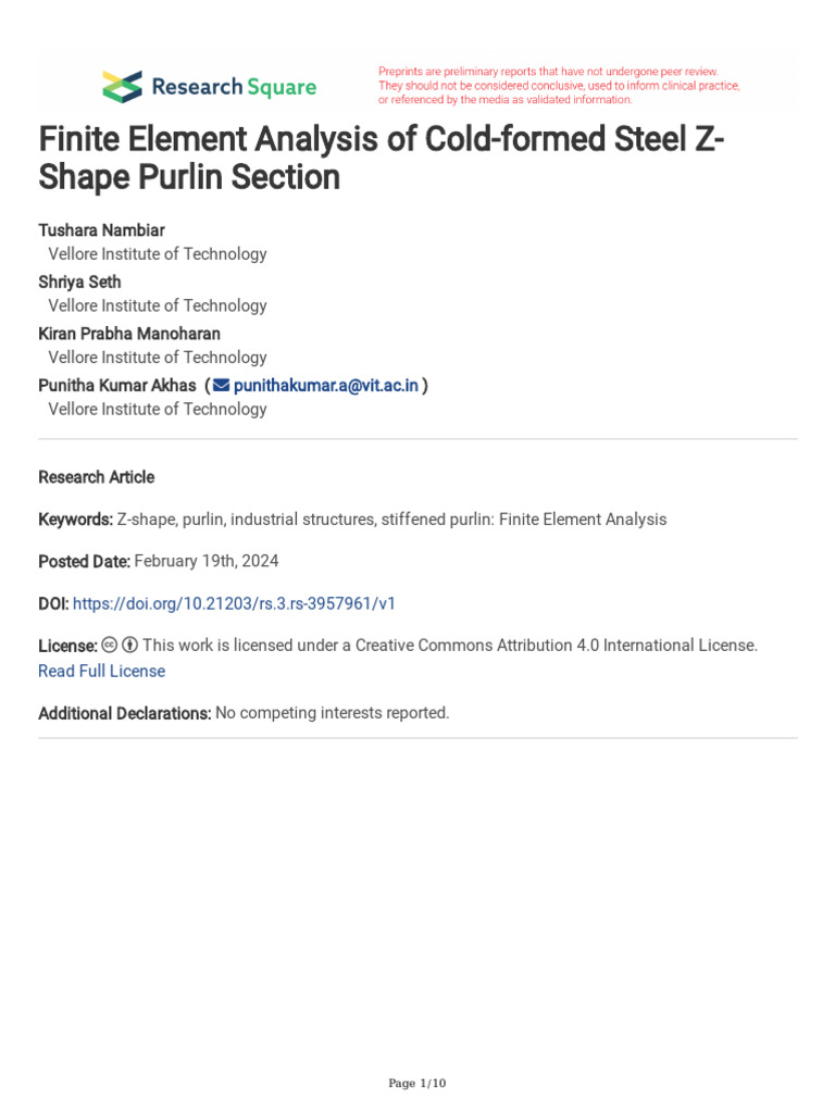 Finite Element Analysis of Cold-Formed Steel Z - SH | PDF