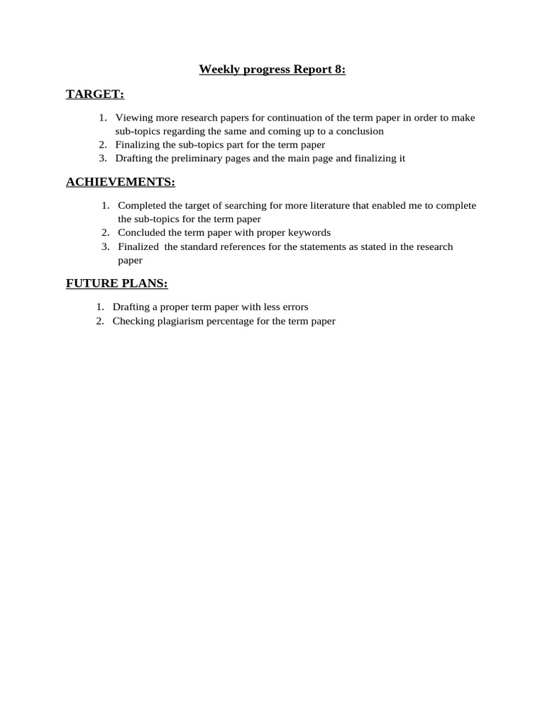 Weekly Progress Report 8 | PDF