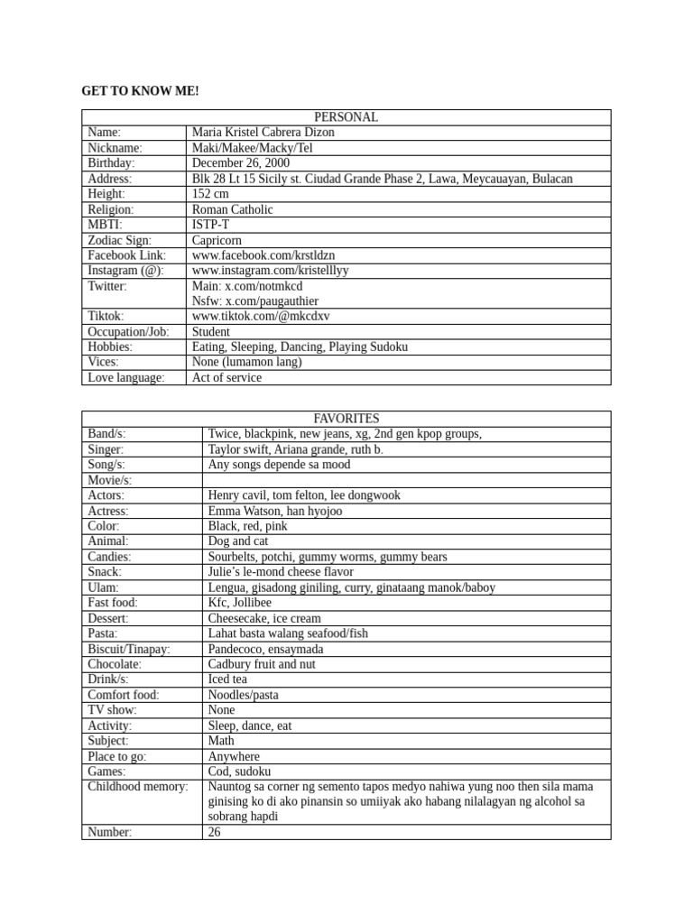 Get To Know Me (BB) - 1 | PDF