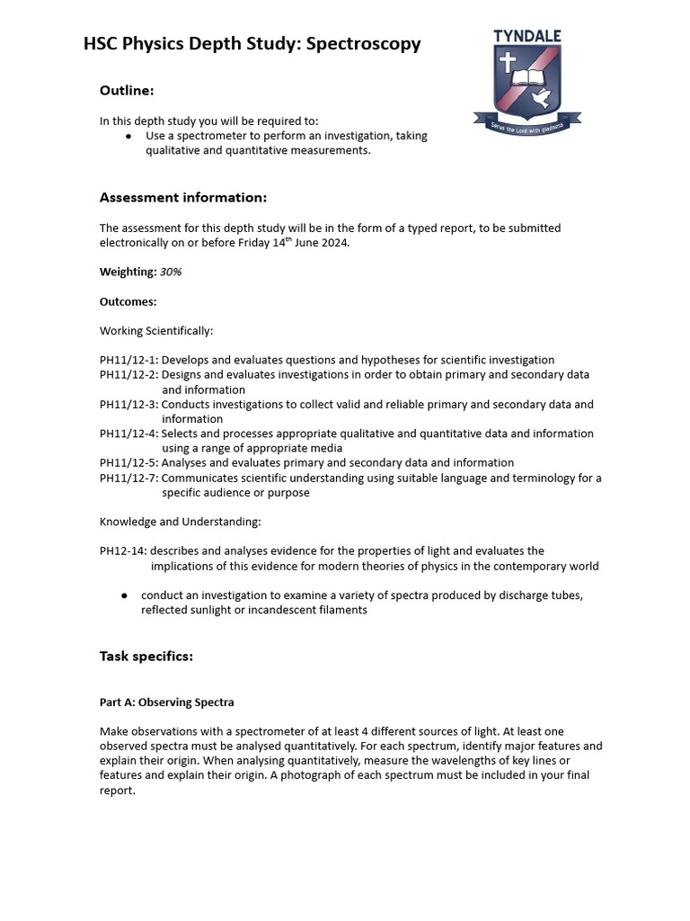 2024 Spectroscopy - Depth - Study - Assessment - Task | PDF
