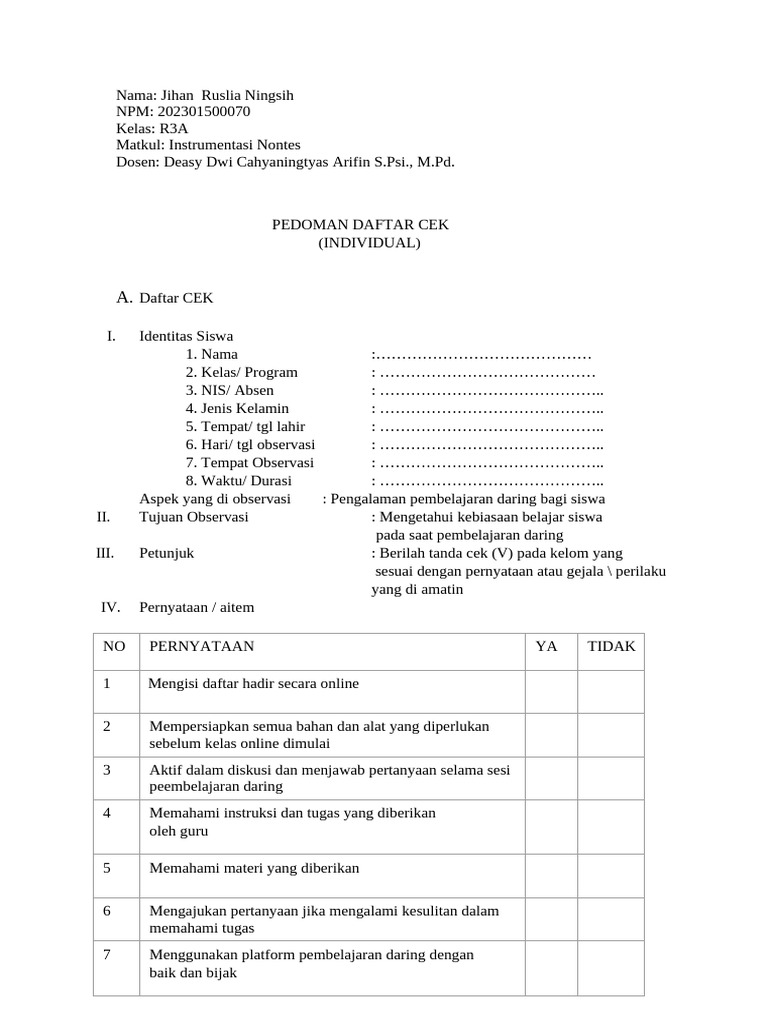 Jihan DFTR Cek 2 | PDF