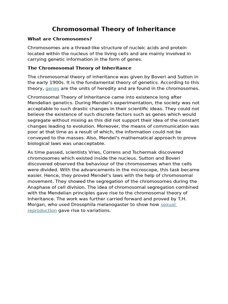 Chromosomal Theory of Inheritance | PDF