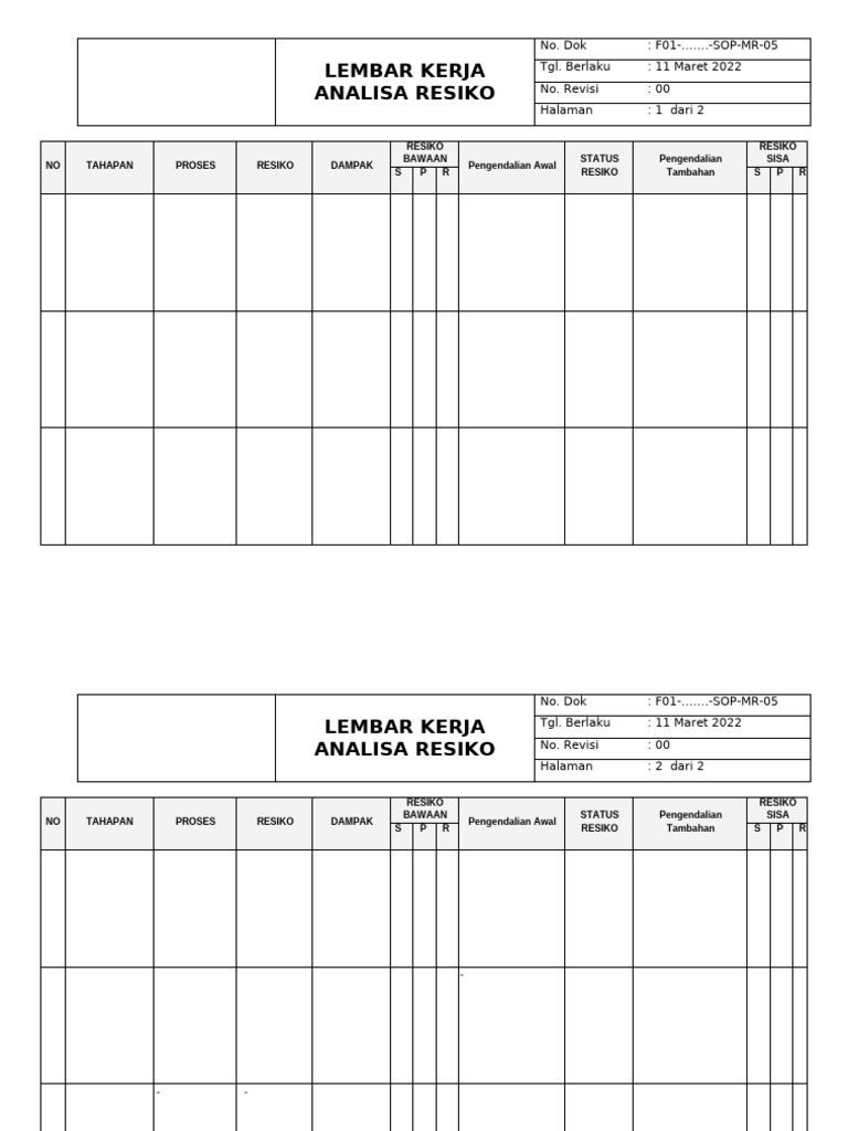 F5.1 Lembar Kerja Analisa Resiko | PDF
