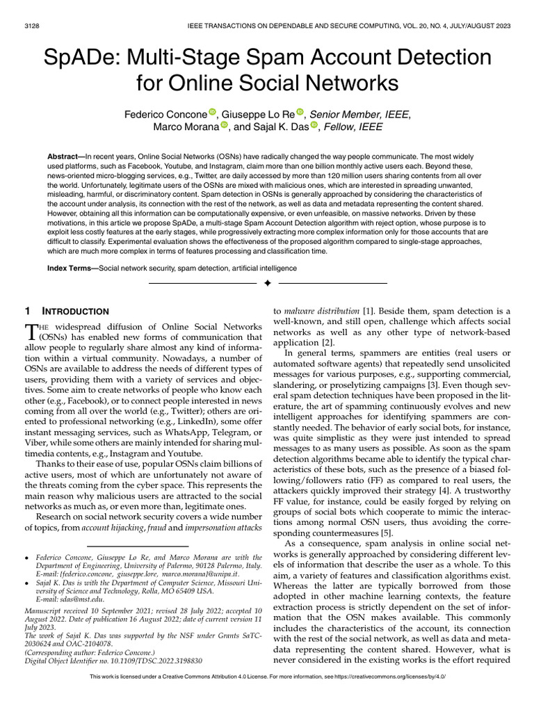 SpADe Multi-Stage Spam Account Detection For Online Social Networks | PDF