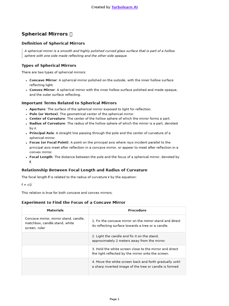 Overview of Spherical Mirrors and Images | PDF