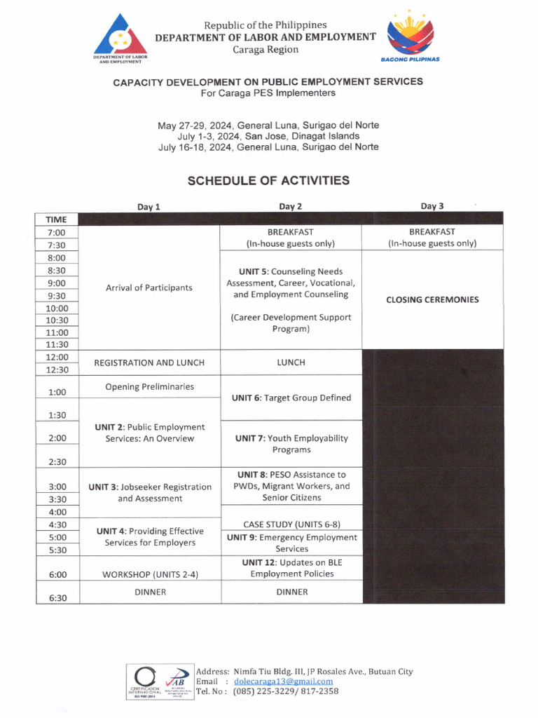 Schedule of Activities | PDF