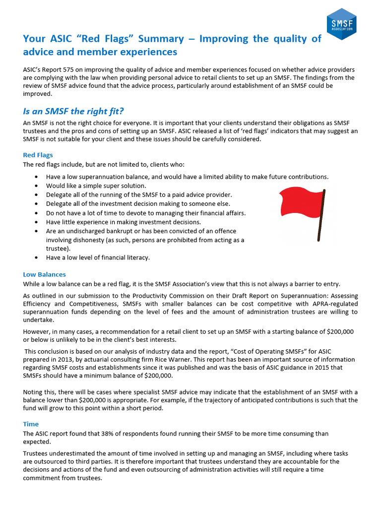 Your ASIC Red Flag Summary - FINAL | PDF