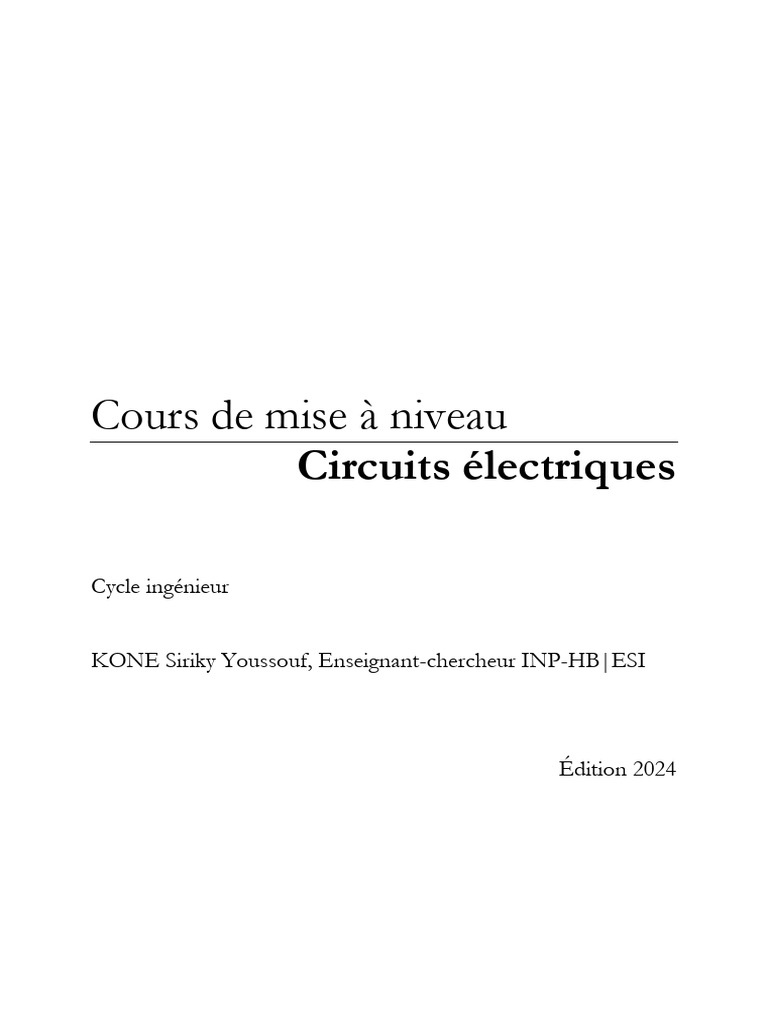 Circuits Électriques ING STIC 1-Edition 2024 Chapitre 1 | PDF