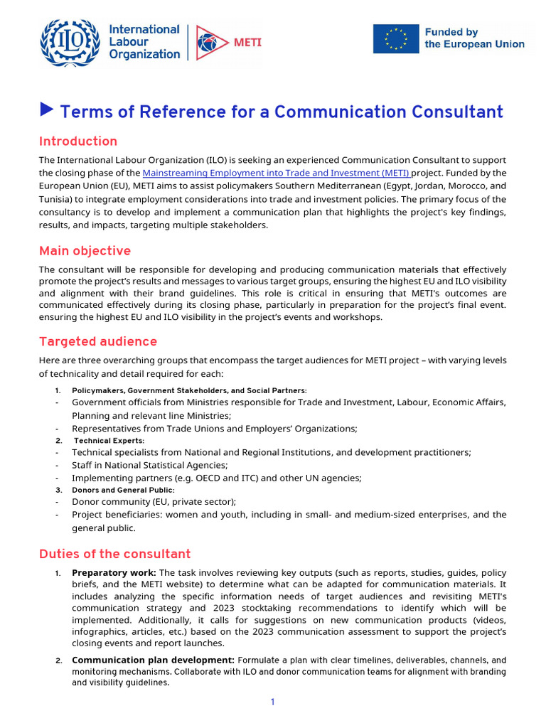 ToR - METI Comm Consultant | PDF