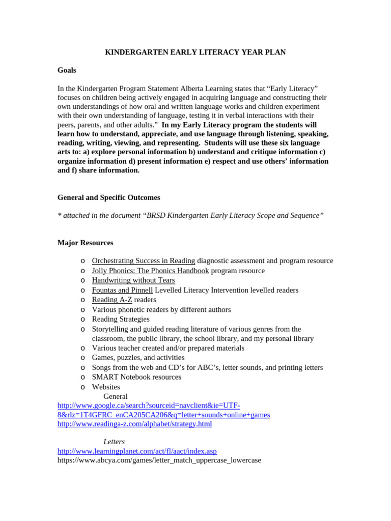 Early Literacy Year Plan 24-25 | PDF