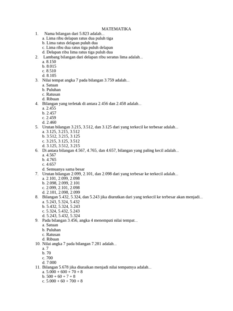 Uts MTK Semester 1 KLS 3 | PDF