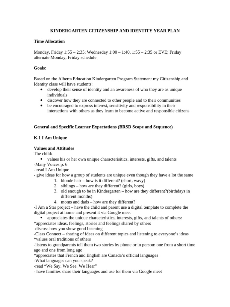 K Citizenship and Identity Year Plan 2024-25 | PDF