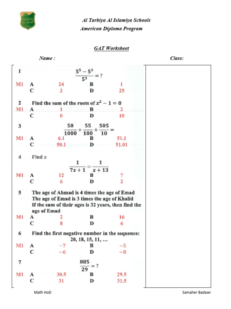 GAT Worksheet | PDF