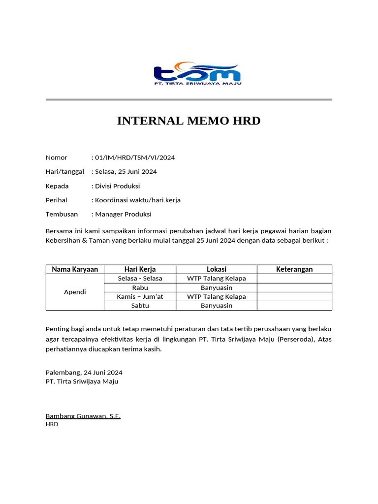 Internal Memo Apendi | PDF