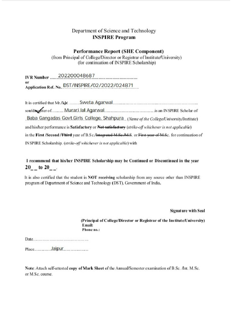 Performance Report Filled | PDF