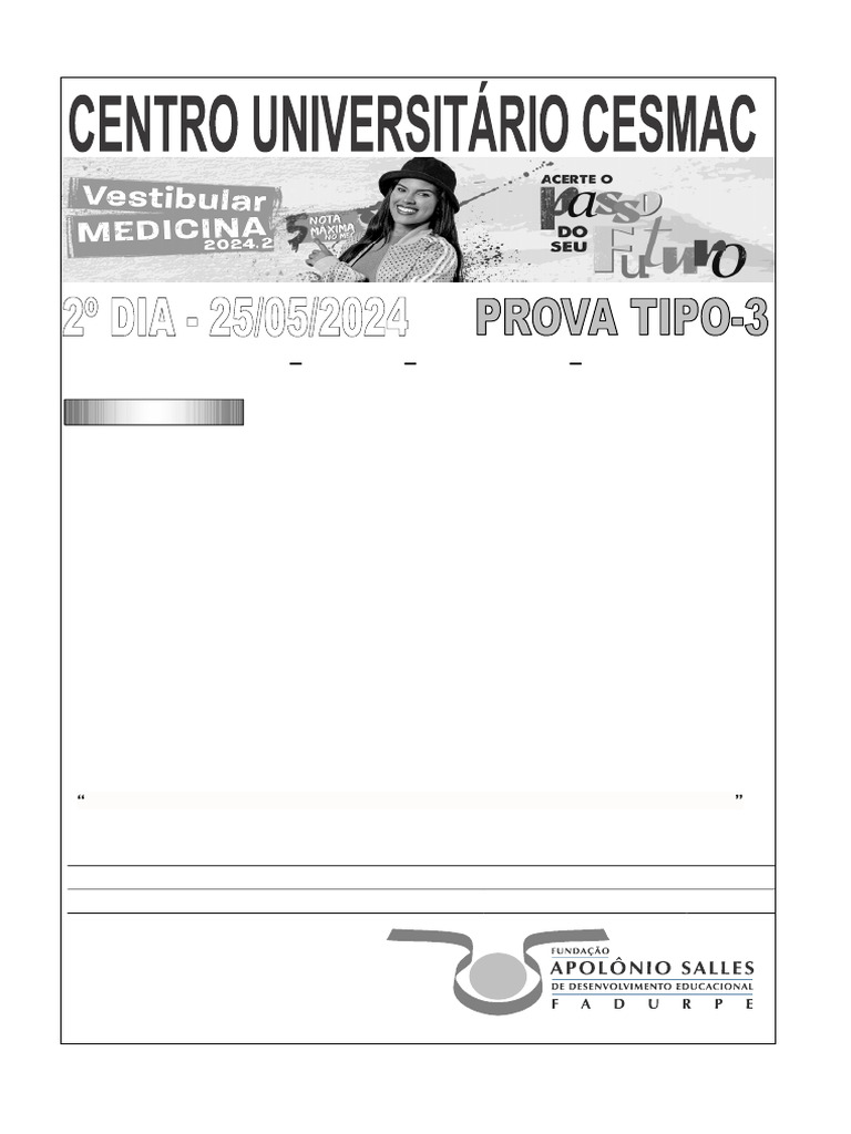 2o Dia Prova Tipo 3 Cesmac 2024 2 Medicina 3 | PDF
