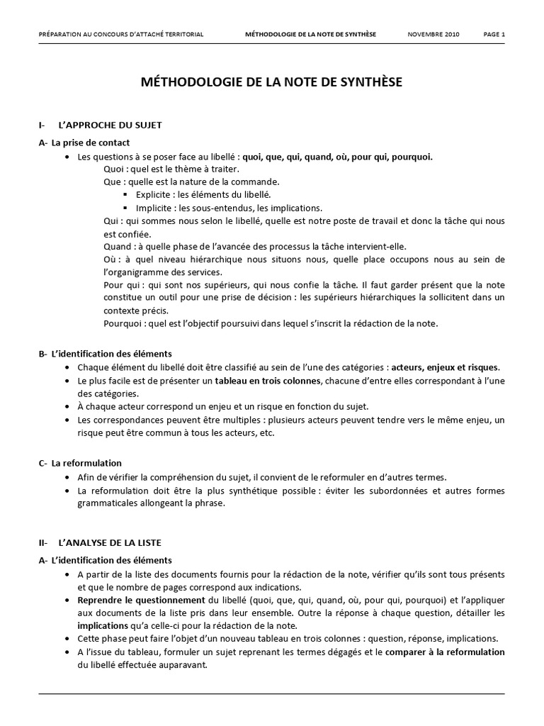 Methodologie de La Note de Synthese | PDF