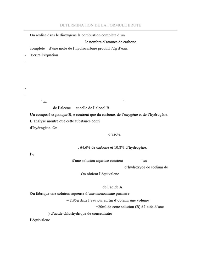 Détermination de formules brutes d'alcools | PDF