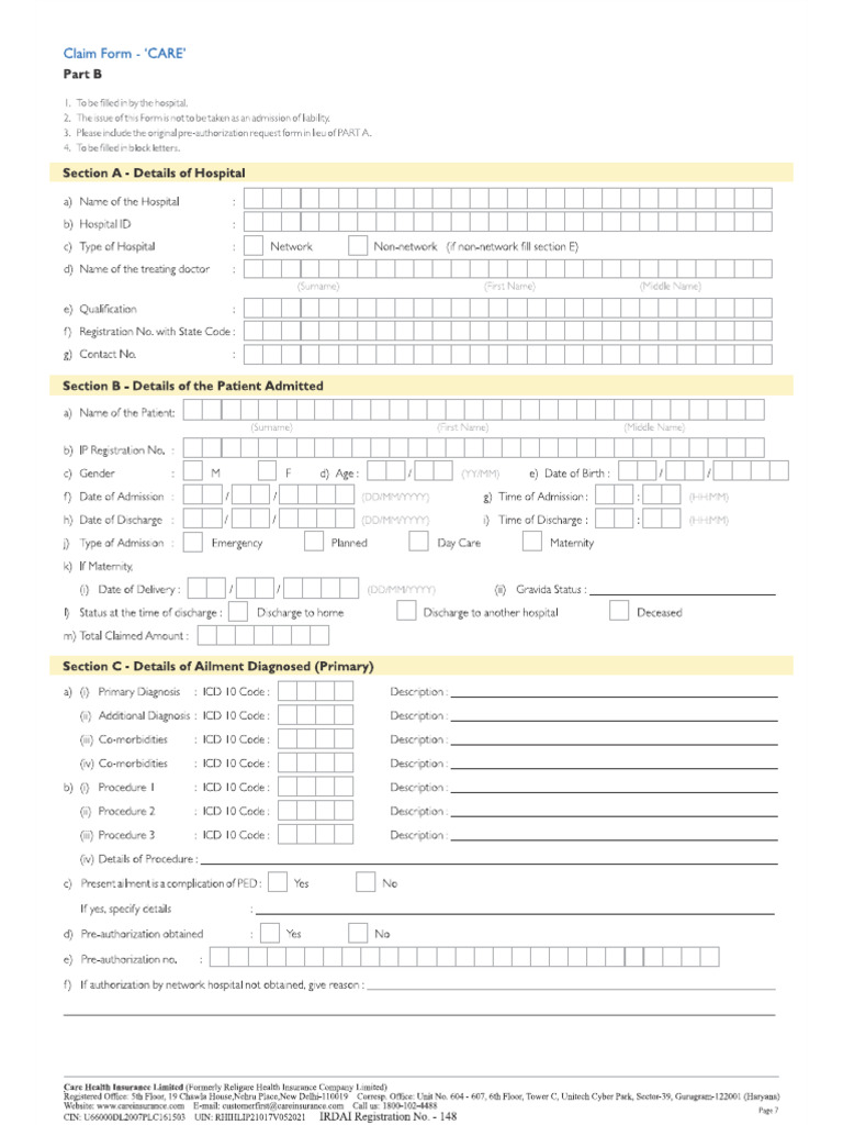 Claim FormB Hospital | PDF