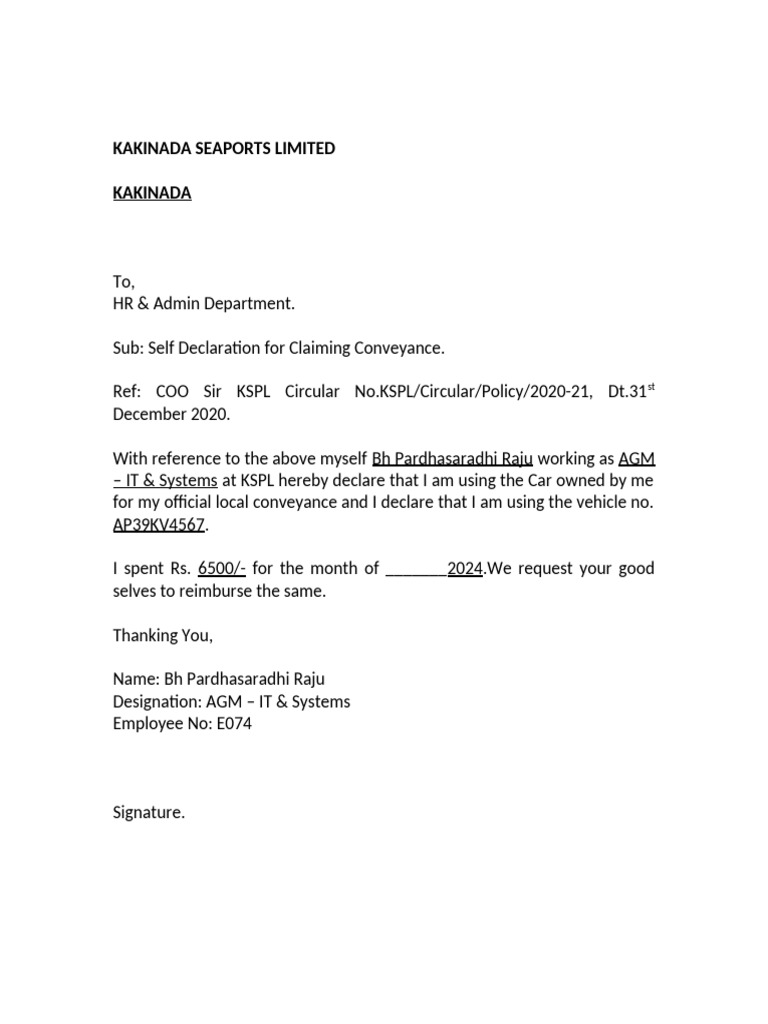 Conveyance Self Declaration Form | PDF