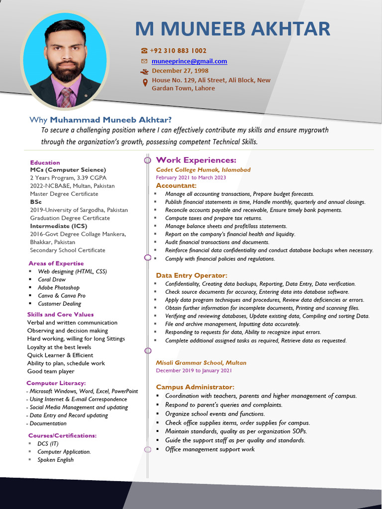 CV MM Akhtar | PDF | Microsoft Excel | Computing
