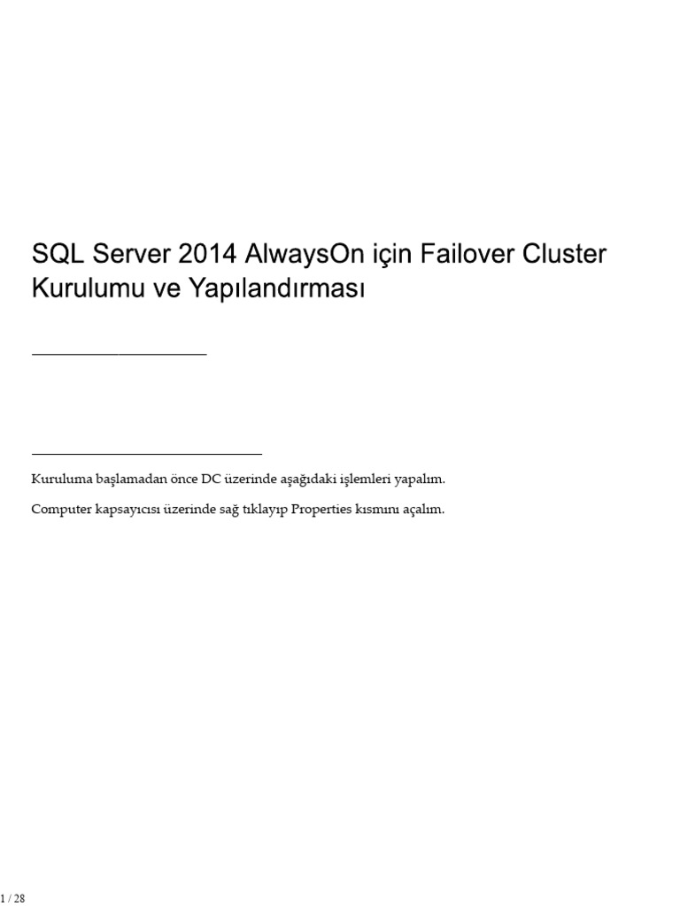 SQL Server 2014 AlwaysOn Için Failover Cluster Kurulumu Ve ...