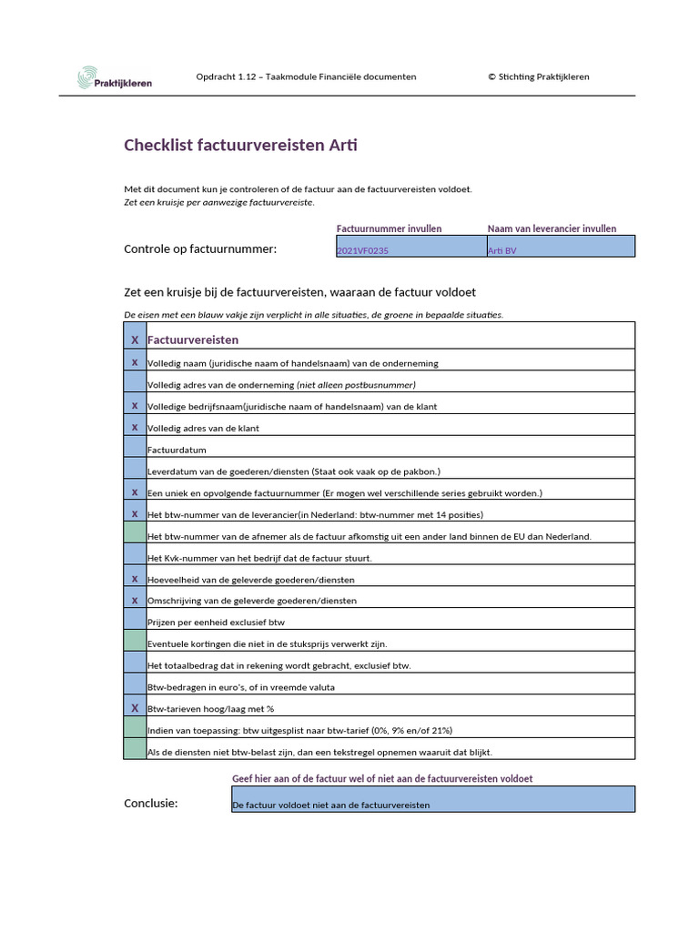 Checklist - Factuurvereisten Sara Akrawie | PDF