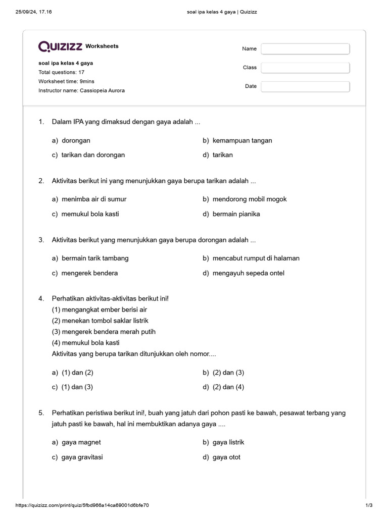 Print SOAL Quizziz IPAS | PDF