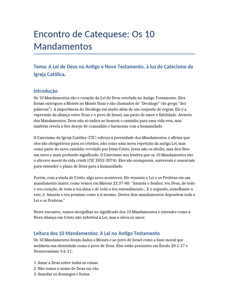 Encontro de Catequese 10 Mandamentos | PDF | Os Dez Mandamentos | Religião e Espiritualidade