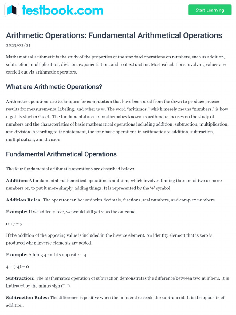 Maths Arithmetic Operations F83f134a | PDF