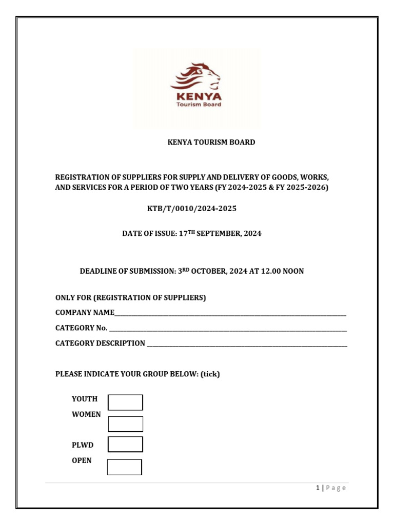 Registration of Suppliers Tender Document For Fy 2024-2026 | PDF