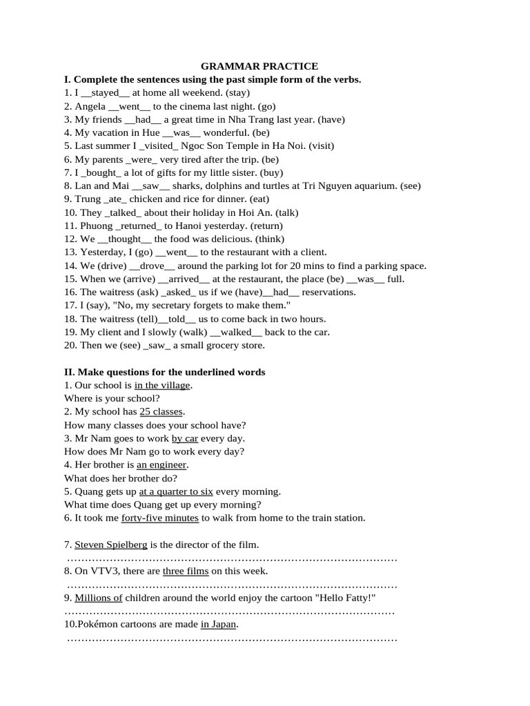 GRAMMAR PRACTICE Key | PDF