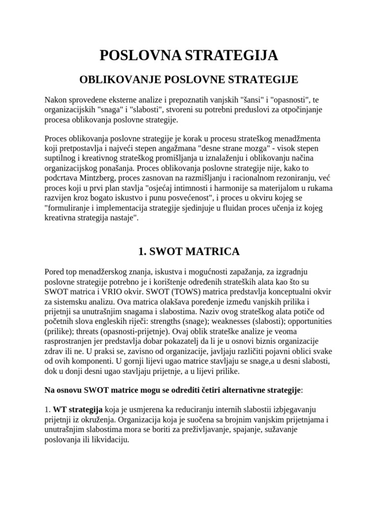 Poslovna Strategija | PDF